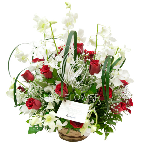 Red Rose Orchids Basket Bouquet – May Flower